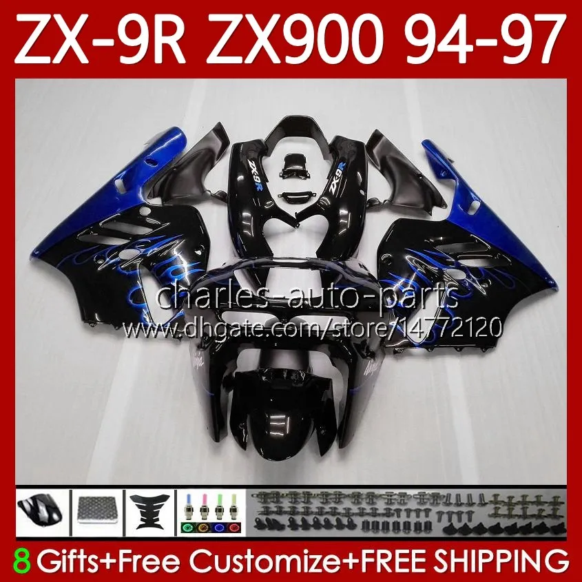 Bodywork Kit For Kawasaki Ninja ZX 9R 900cc 1994 1997 OEM Blue Flames ...