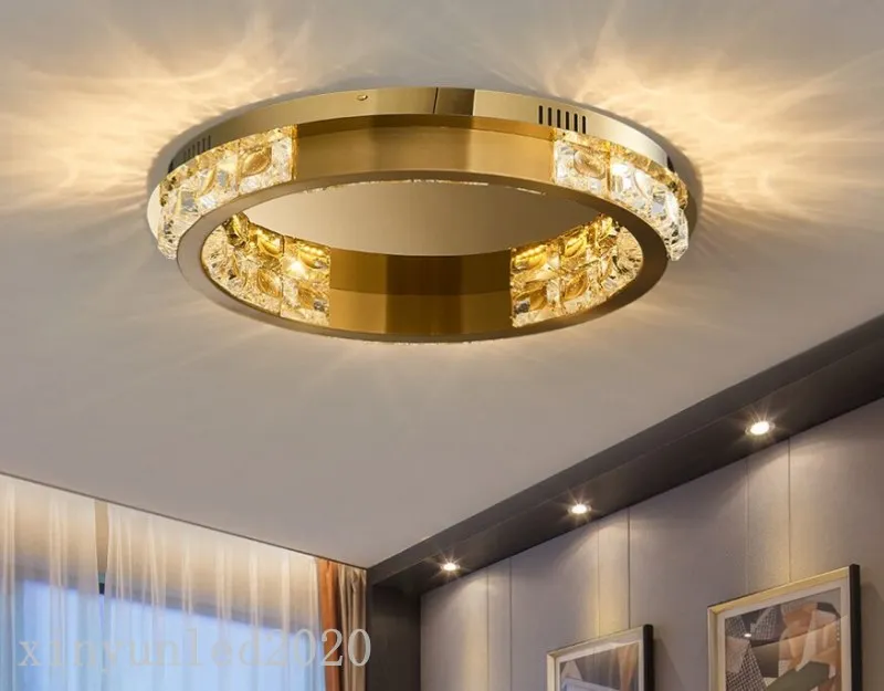 Contemporary LED Crystal Gold Flush Mount Chandelier For Living And ...