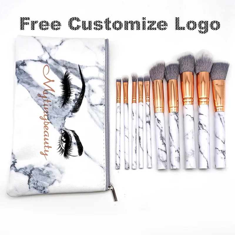Marble Pattern Makeup Brushes Kit Cosmetic Tools Set With PU Bag For ...
