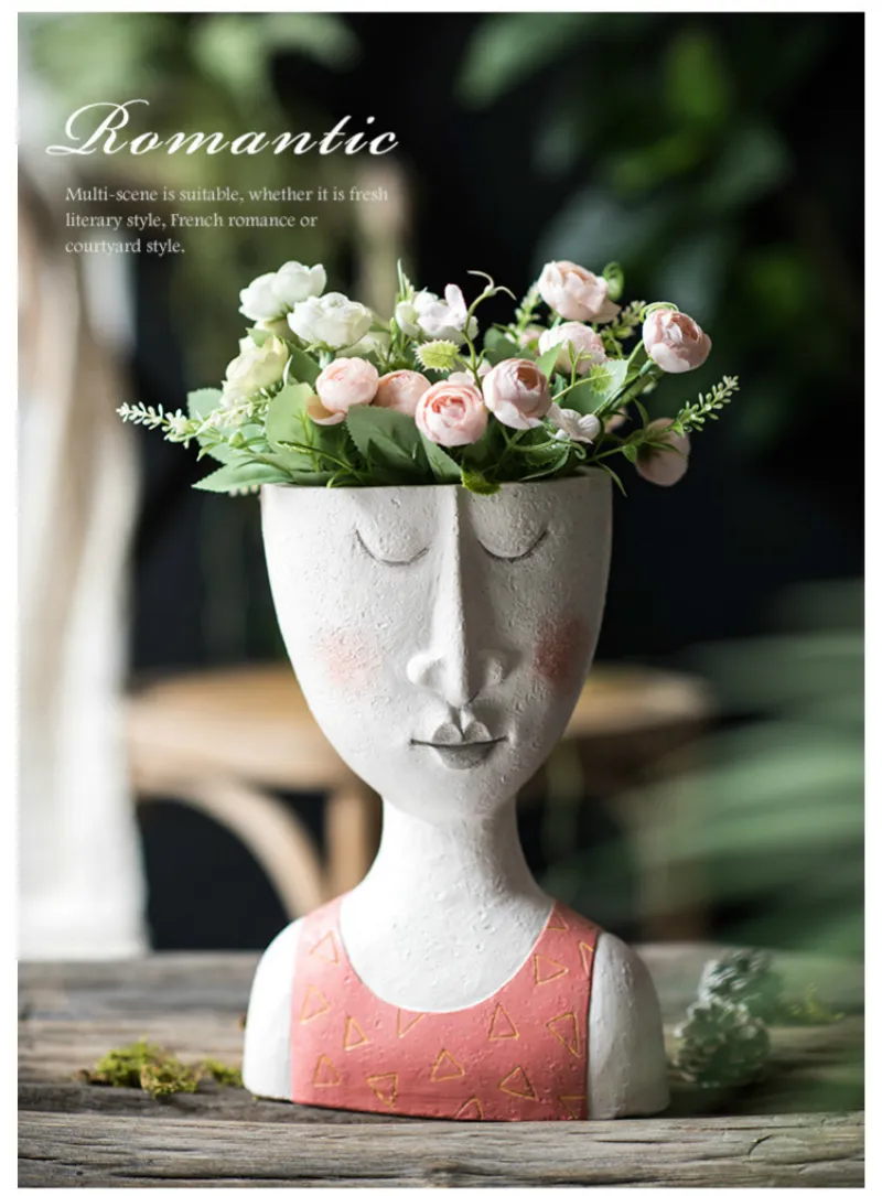 Art Portrait Flower Pot Vase Sculpture Resin Human Face Family Planters ...
