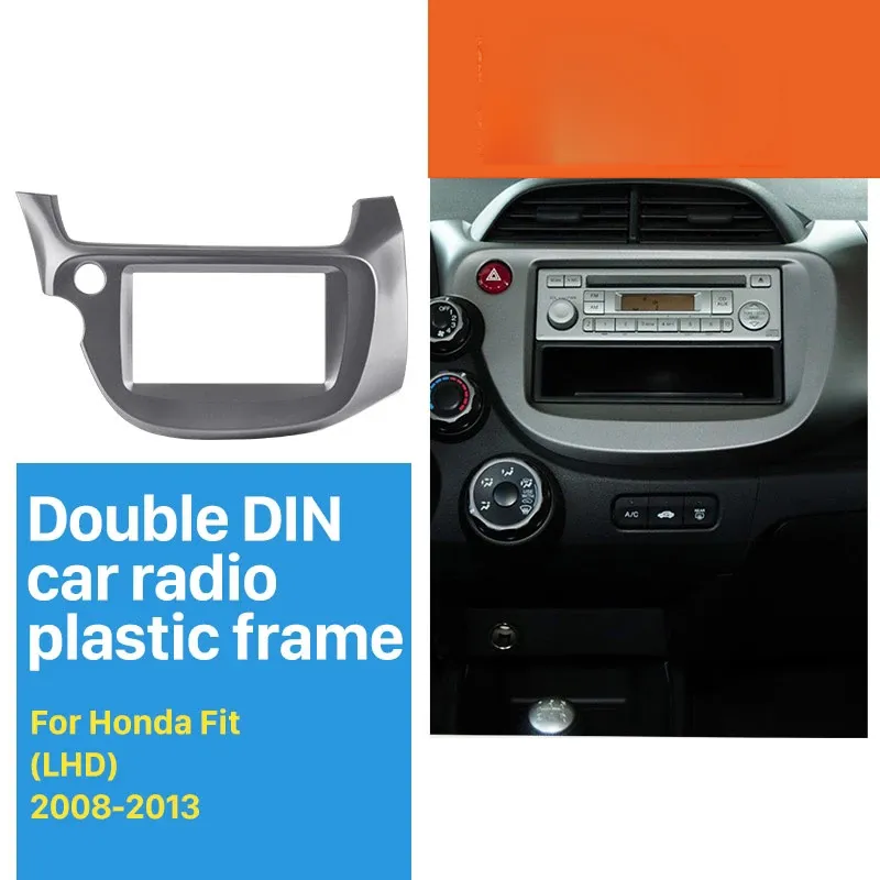 Black Double Din Car Radio Frame for 2008 2013 Honda Fit LHD CD Trim Panel Audio Cover Fitting Mount Kit