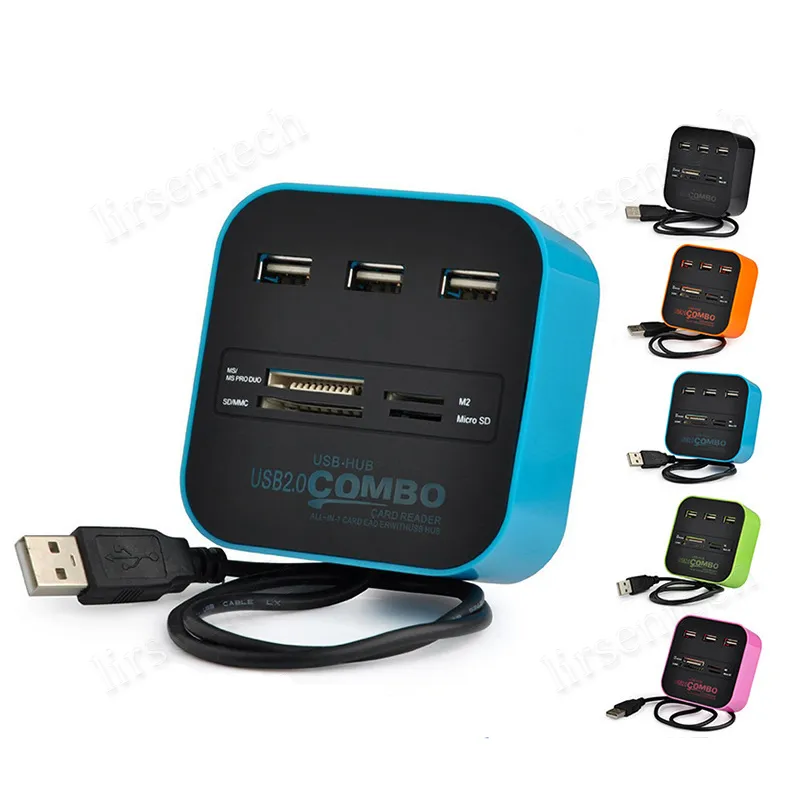 MultiColor All in 1 Multi-card Reader with 3 USB 2.0 Ports Hub for MMC M2 MS Cards from Dhgate ...