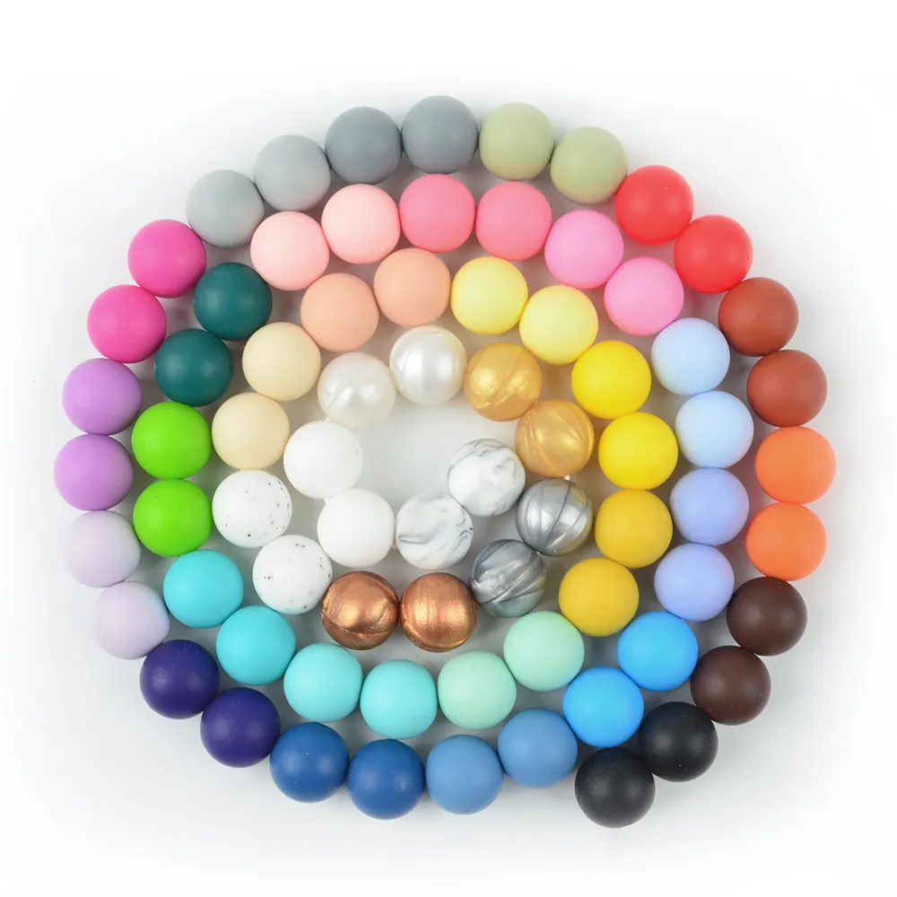 Silicone Teether Beads - Food Grade, Round, Chewable for Baby Necklaces ...