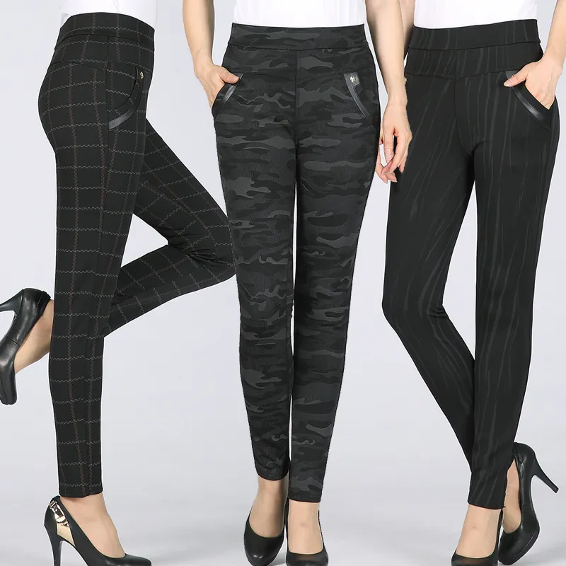 Slim Fit Grid Pants: High Waist Stretch Pencil Trousers - Shop Now ...