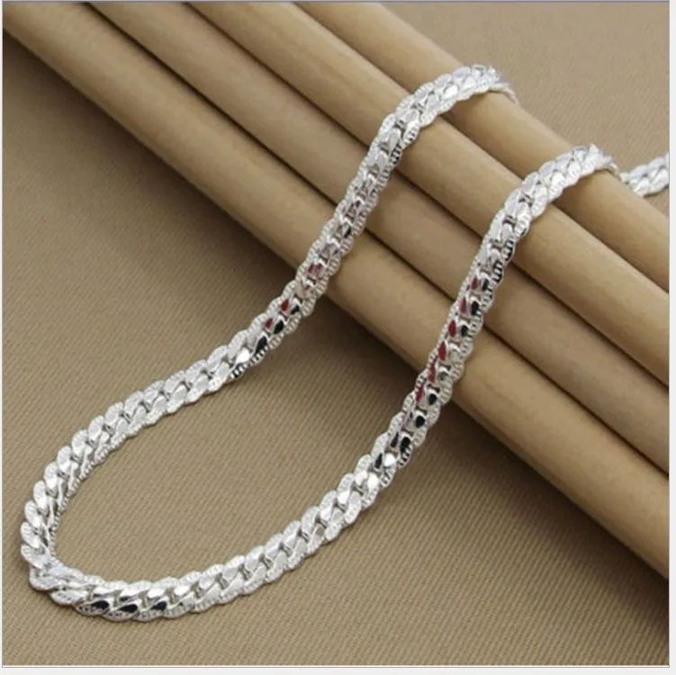 5mm Side Chain Silver Necklace, Fashion Luxury Jewelry, 18k Yellow Gold ...