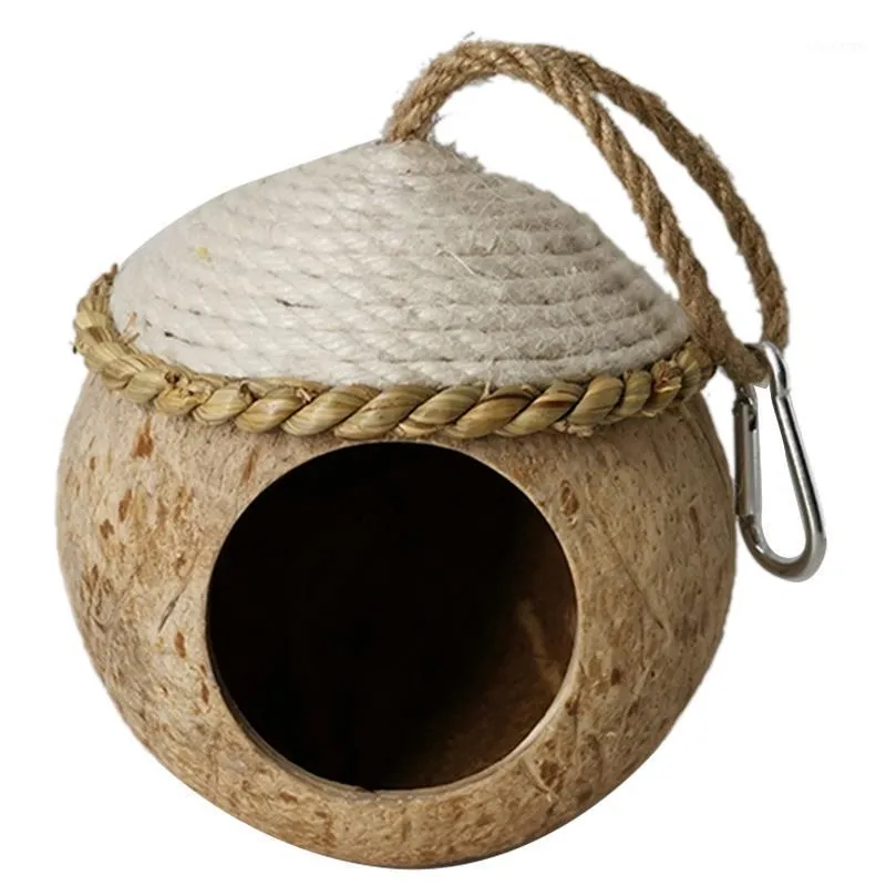 Pet Parrot Hamster Coconut Shell House Nest Hanging Swing Hammock Chew ...