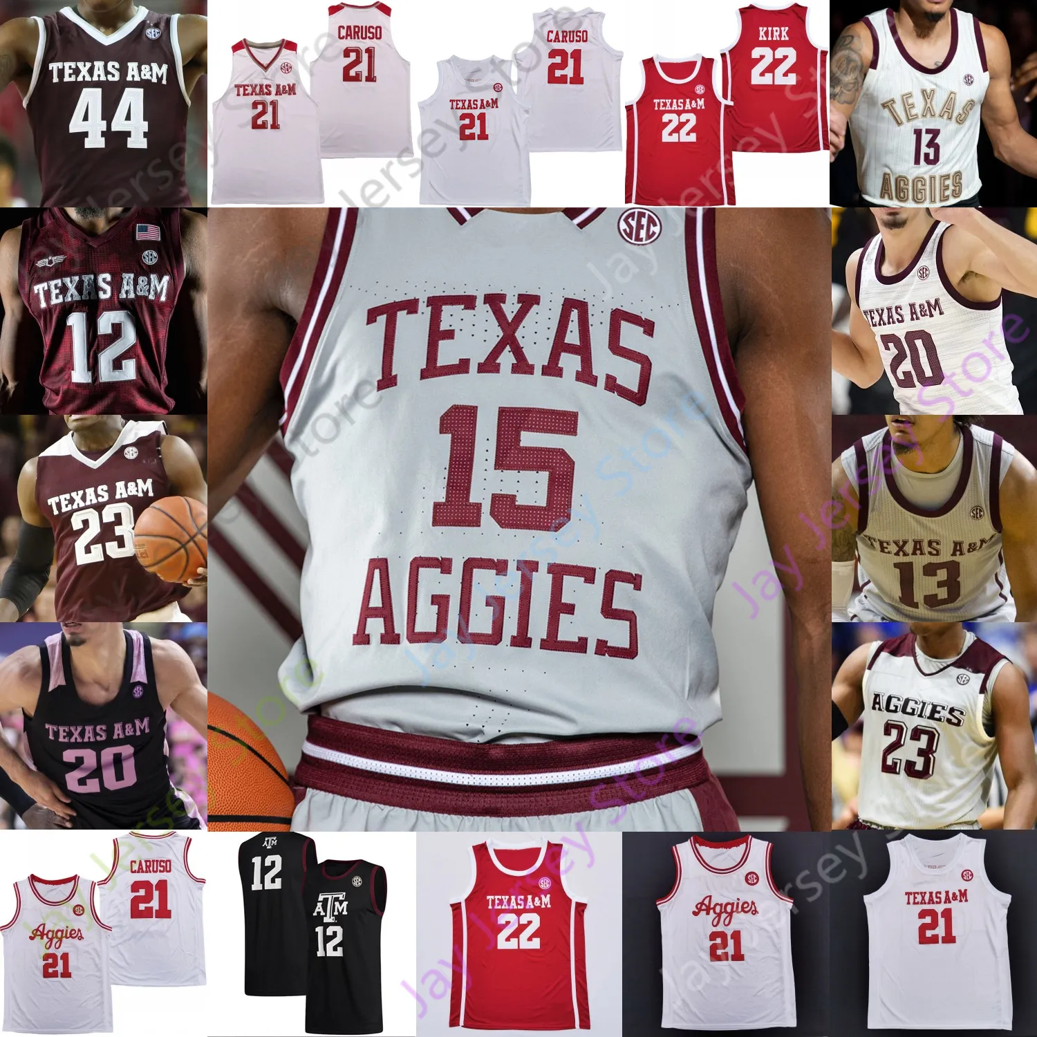 Texas A&M Aggies Basketball Jersey NCAA College - Middleton, Caruso ...