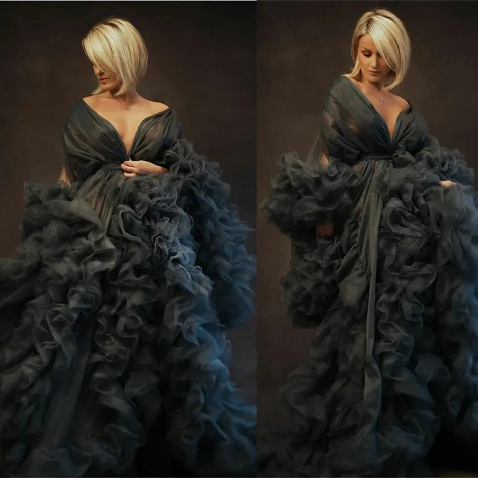 Ruffled Maternity Evening Dresses | Navy Robe Tiered Ruffle Kimono For ...