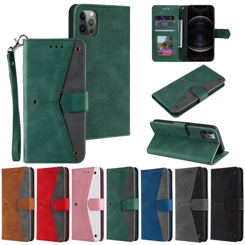 Skin Feel Contrast Color Hybrid Leather Wallet Case with ID Slot Holder ...
