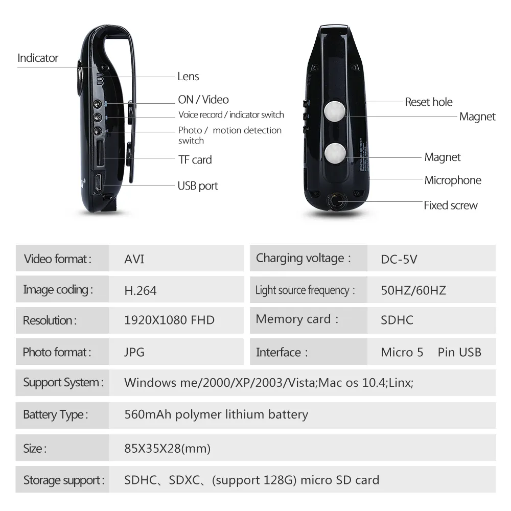 Mini Camera Full HD 1080P Portable Camera Video Recorder Motorcycle ...