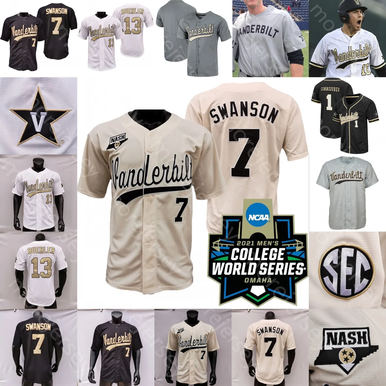 Vanderbilt Commodores Jersey NCAA College Baseball 2021 WS Jack Leiter ...