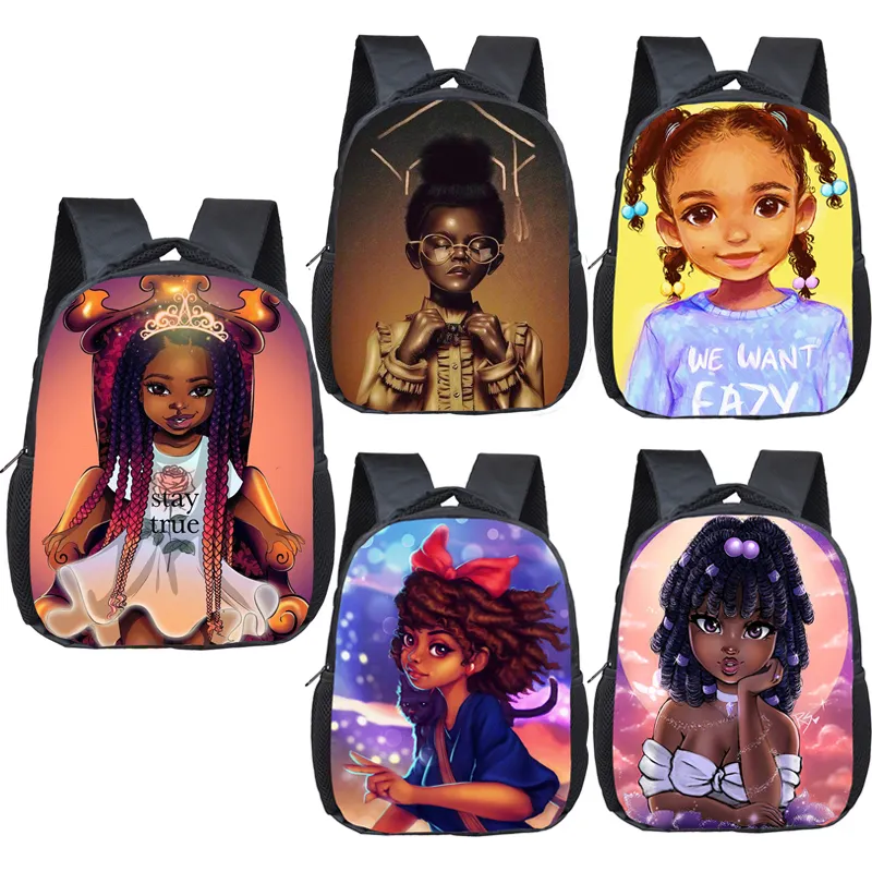 Cartoon Afro Girl with Crown Backpack for Children, School Bags for ...