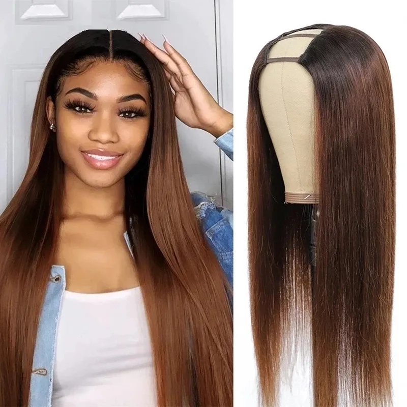 Ombre Strawberry Brown Straight U Part Wig 100% Virgin Indian Remy ...