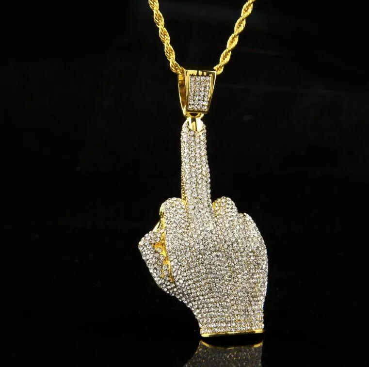 Middle Finger Diamond Necklace: Stylish Hip Hop Alloy Pendant In Silver ...