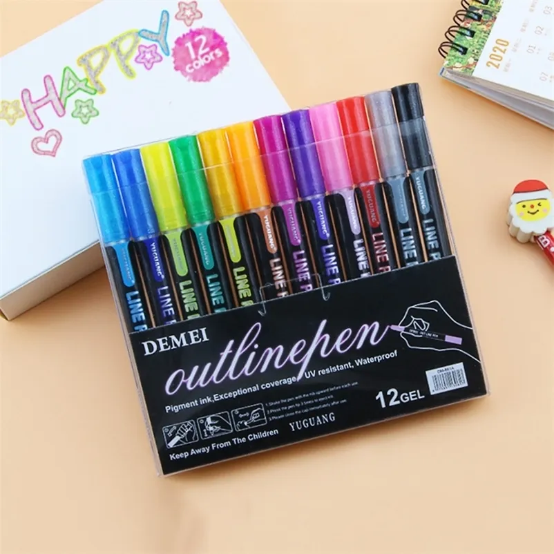 Metallic Paint Marker Set, Double Line Glitter Outline Pens For Drawing ...