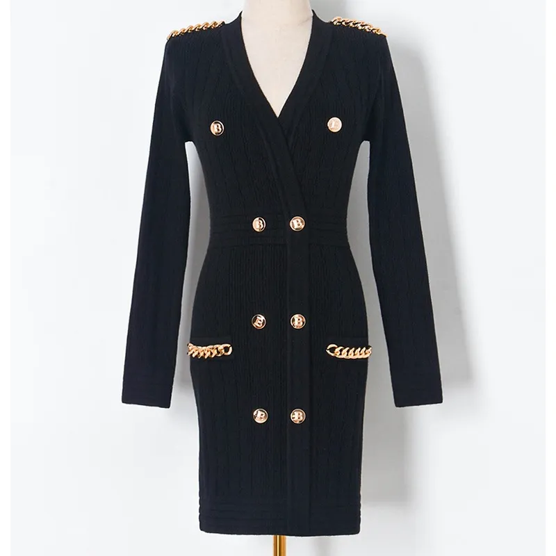 Premium V-Neck Knitted Dress: Runway-Inspired, Gold Chain Detail. Shop ...