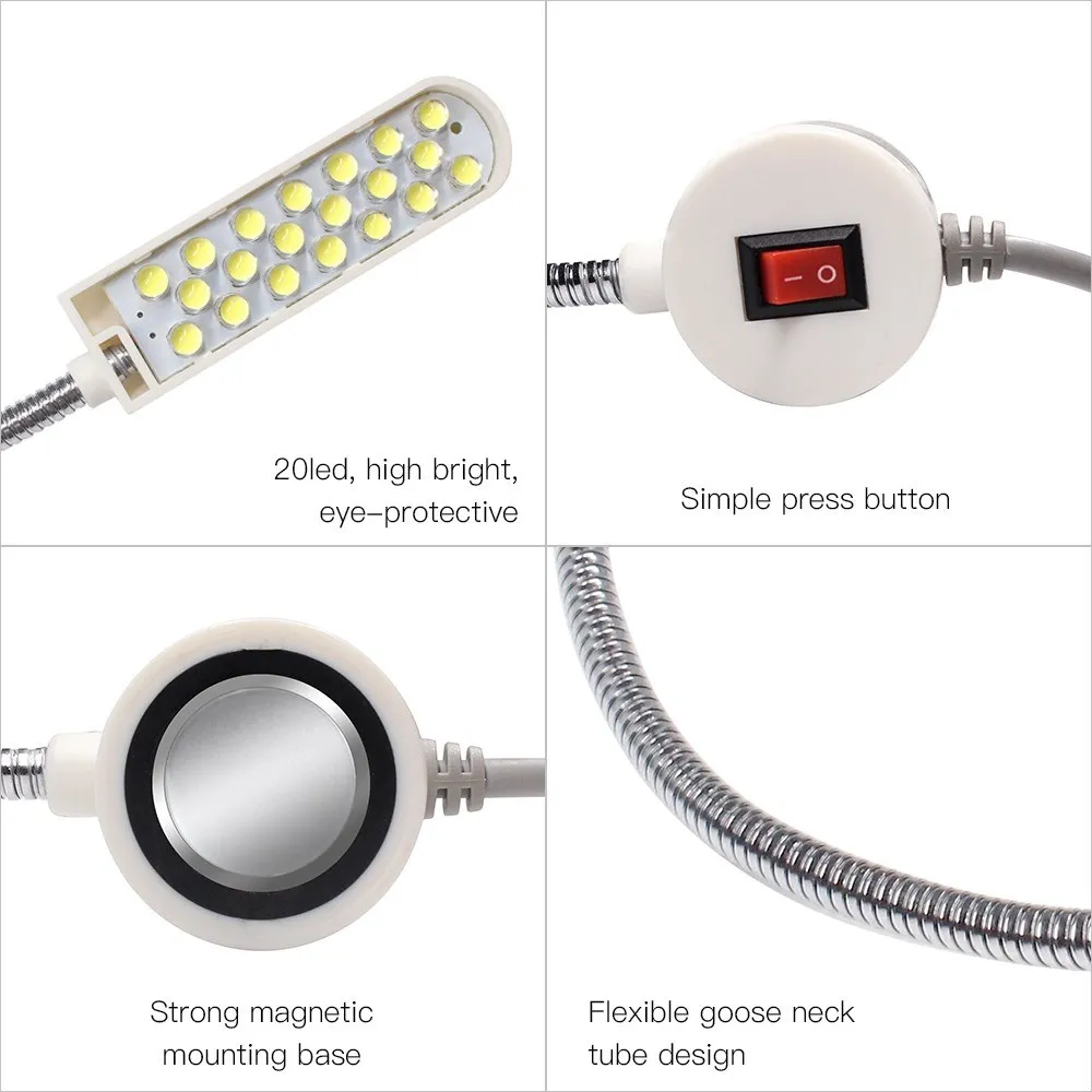 Flexible Gooseneck LED Sewing Machine Light - Magnetic Base, Adjustable ...