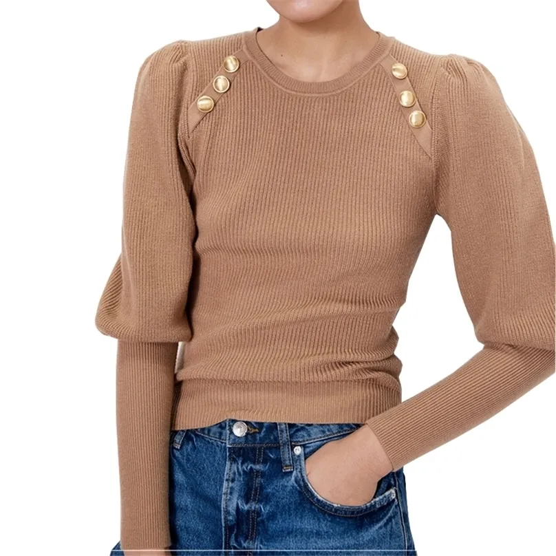 Puff Sleeve Knitted Pullover Sweater - Soft & Stylish Women's Jumper ...