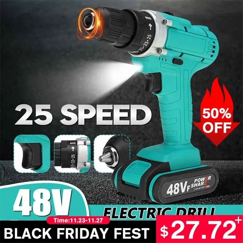 48V Cordless Impact Drill Screwdriver - Rechargeable Power Drill with 2 ...