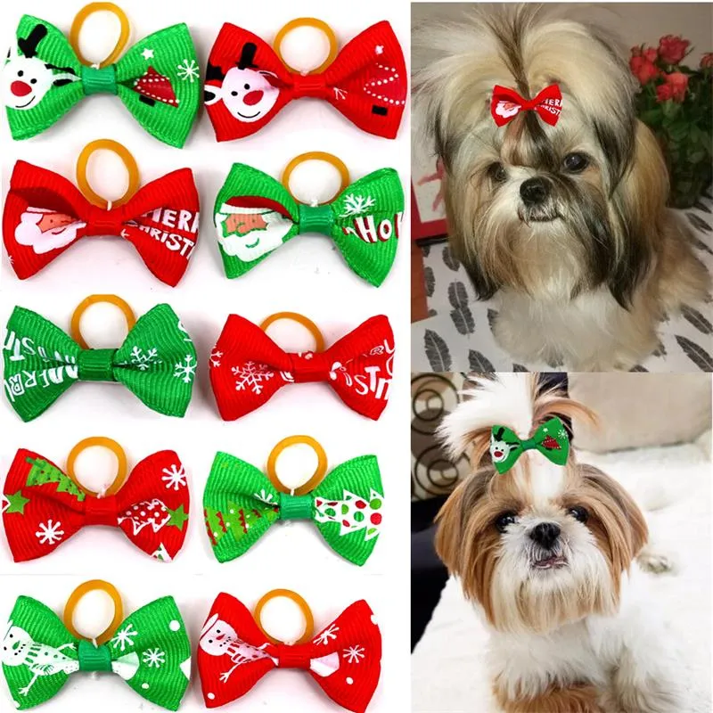 Cute Dog Christmas Hair Bows Handmade Bowknot Dog Ties For Puppy Pet ...