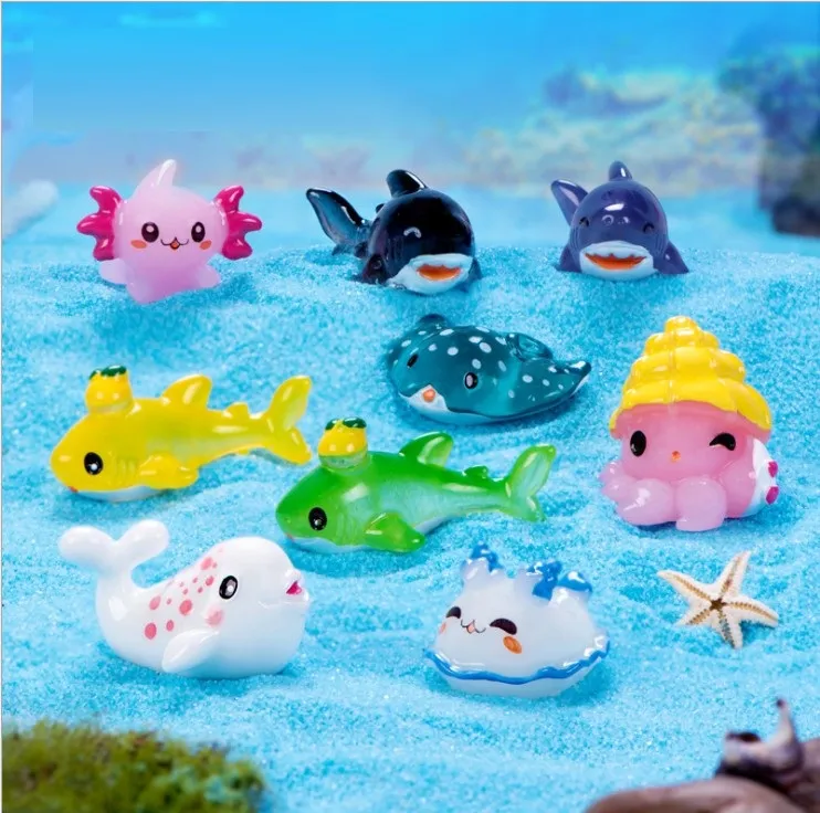 Marine Animal Figurines For Fairy Gardens Hand Painted Resin Dolphins ...