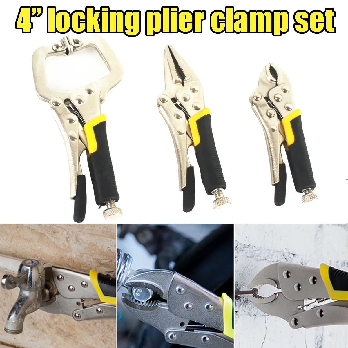 4'' Wood Face Clamp Vise Set : Locking C-Clamps & Pliers - Premium ...