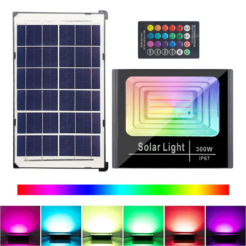 Outdoor Solar Wall Lamp: 100W 300W RGB LED Solar Light, IP67 Waterproof ...