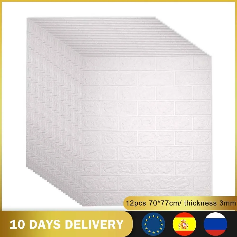 3D Foam Wall Stickers: 12-Piece DIY Brick Decals for Living Room ...