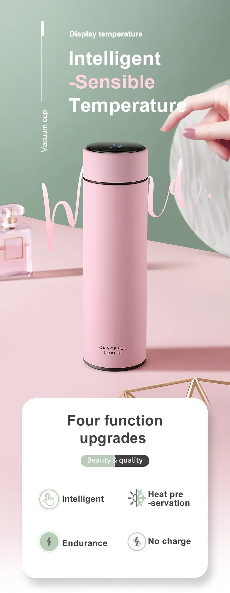 Customized Stainless Steel Thermos Bottle Intelligent Water Cup LCD ...