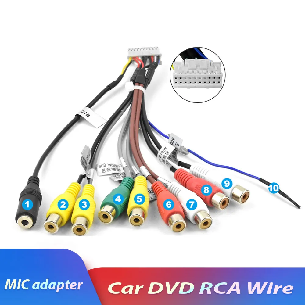 Car Audio Adapter Cable: RCA Output with Microphone Wire & AUX Input ...