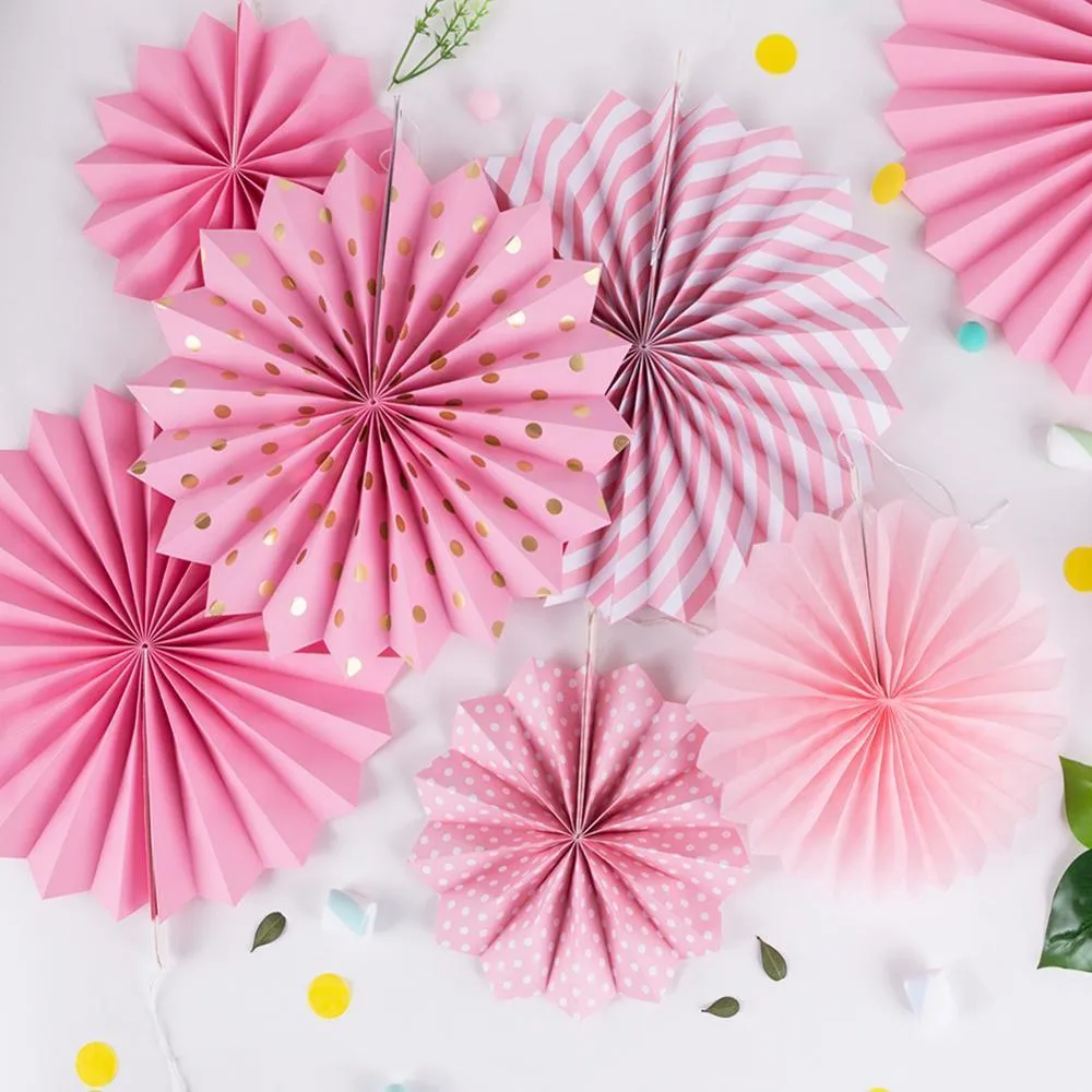 Decorative Paper Fans Set 13 Pink Rosettes, Star Decorations For Party ...