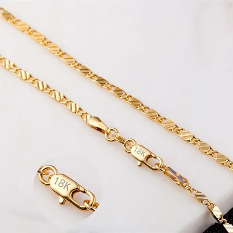 2mm Flat Chains Fashion Luxury Women's Jewelry 18K Gold Plated Necklace ...