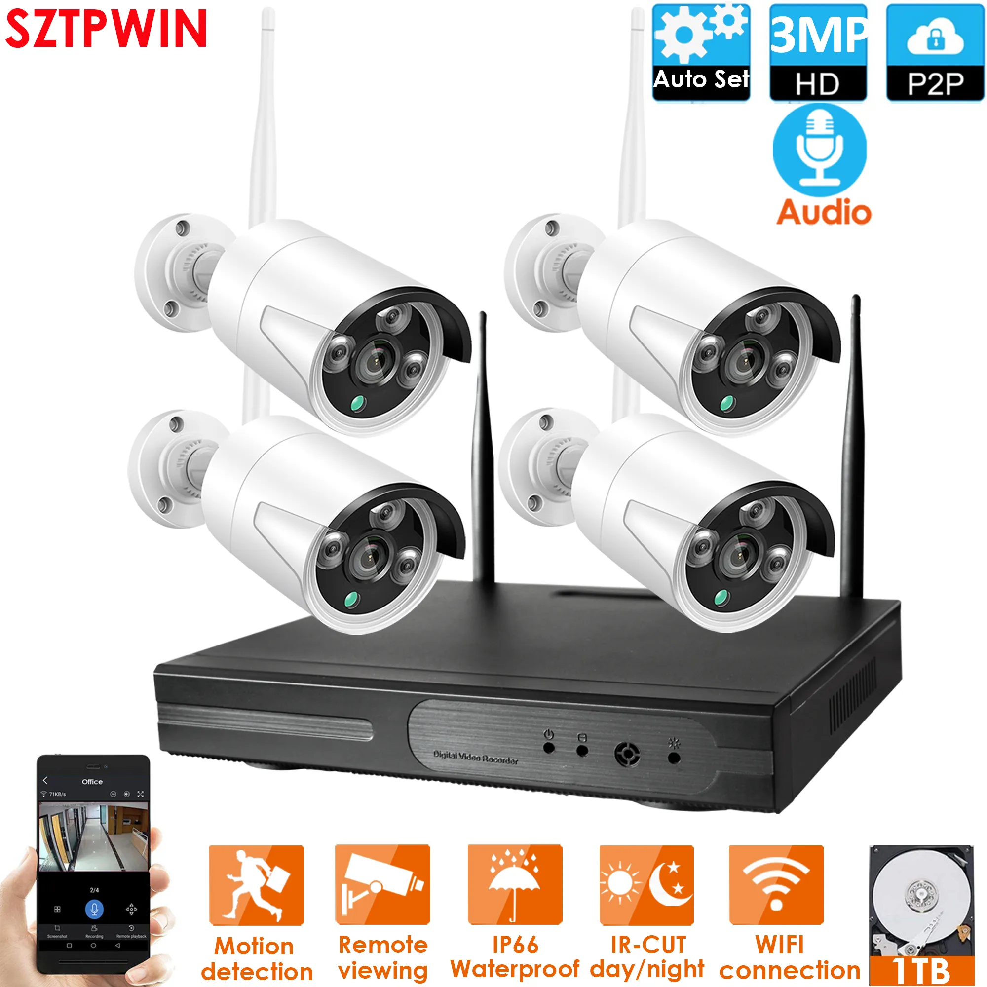 DHgate.com:20244CH 3MP Wireless NVR Security Camera System with 1TB HDD ...
