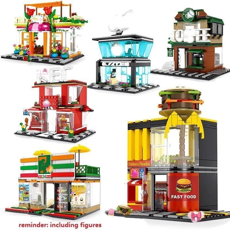Toy Blocks Mini City Street Building Blocks: Diy Bricks Coffee Shop ...
