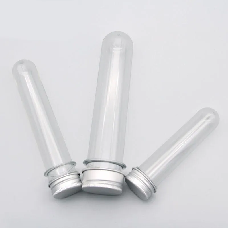 30/40/100ml Empty Clear Plastic Test Tube Bottle With Aluminum Caps For ...