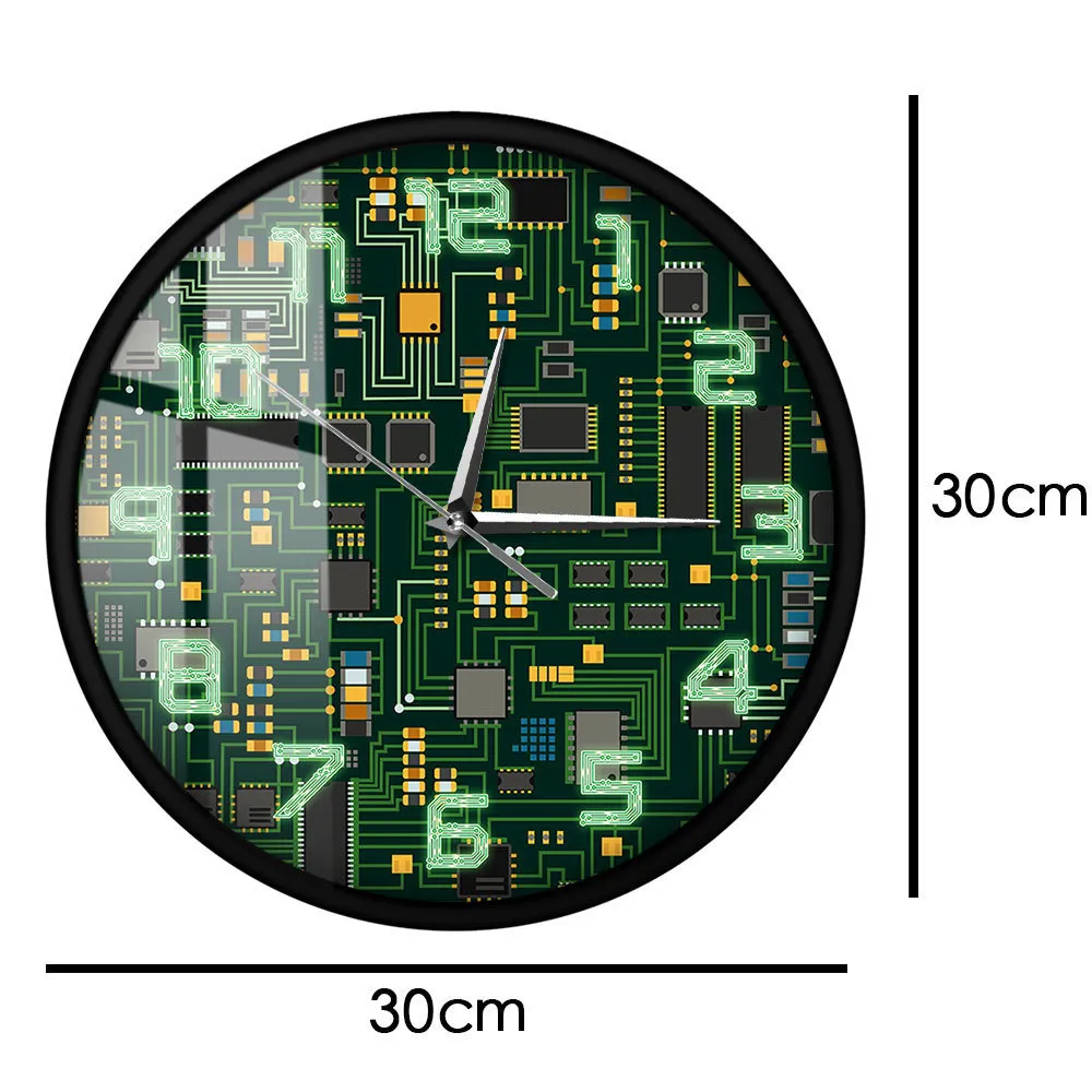 Geeky Wall Clock Green PC Circuit Board Print Electronic Chip Design ...