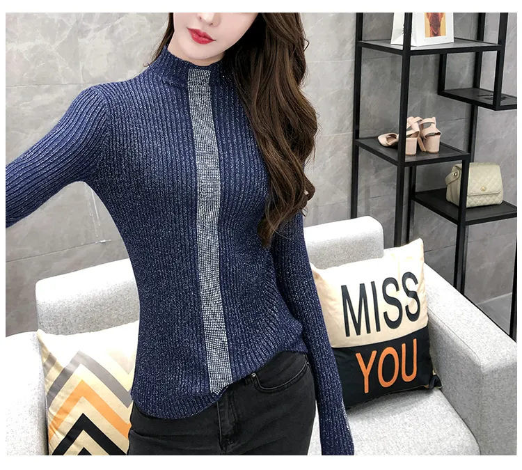Sparkling Rhinestone Turtleneck Sweater - Women's Lurex Knit Top, Plus ...