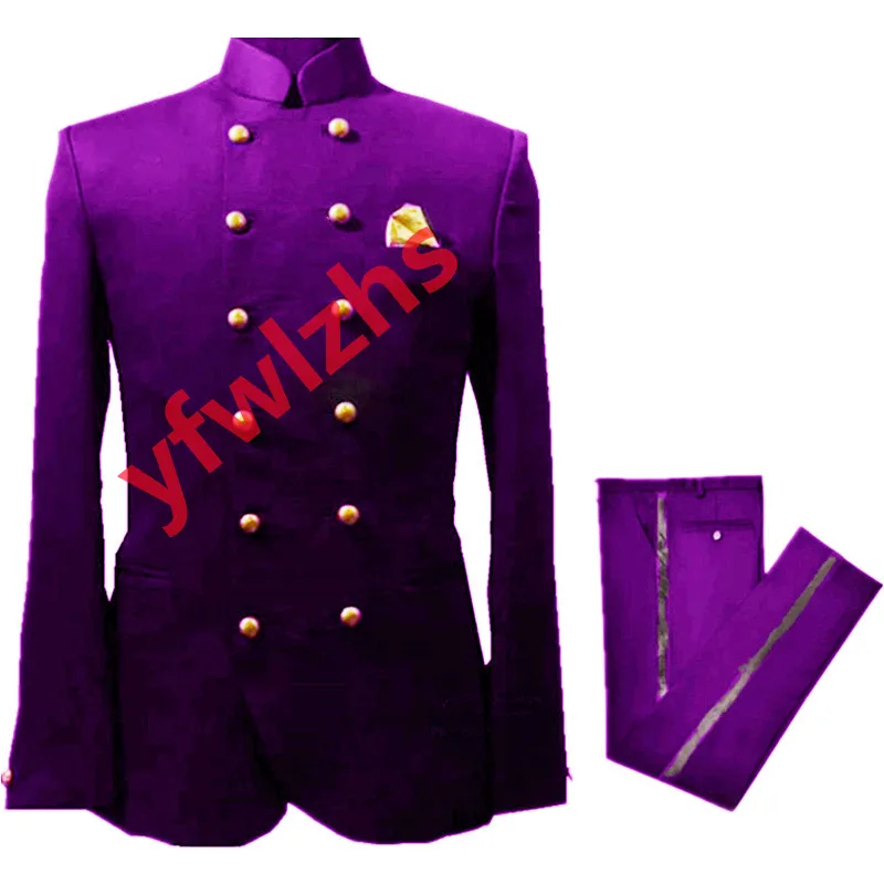 Double Breasted Mandarin Lapel Groomsmen Tuxedo Suit Set For Weddings ...