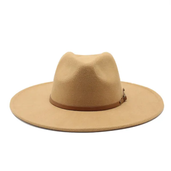 Women's Winter Fedora Hat with Big 9.5cm Brim, Solid Color Band Belt ...