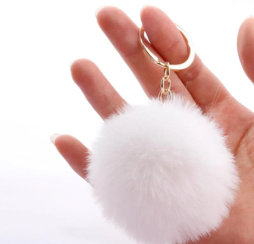 Fluffy Rabbit Fur Ball Keychain, Soft Plush Pompom Keyring, Luxury Gold ...