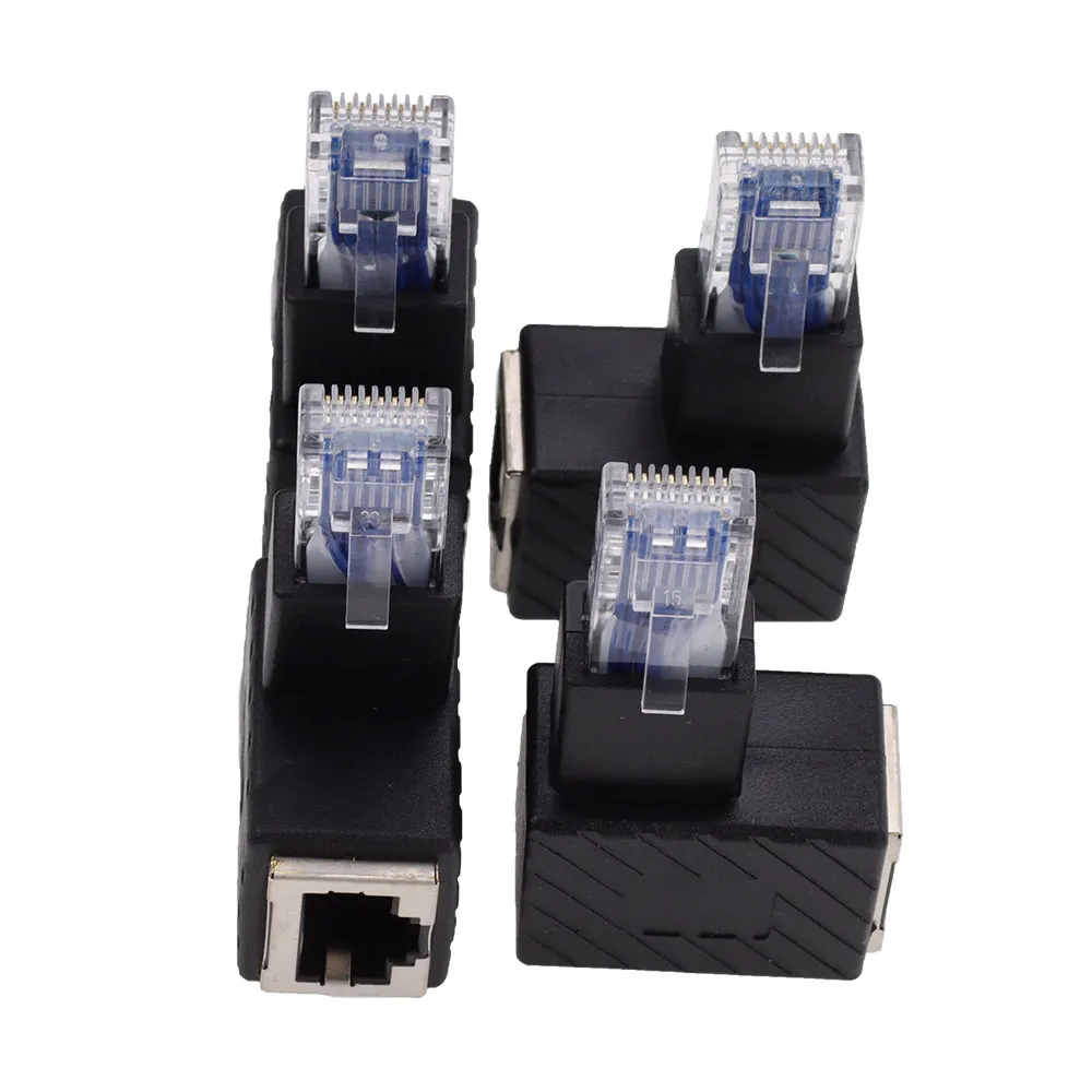 RJ45 Male To Female 90 Degree Angle Extender Adapter Cat5 Cat6 Ethernet ...