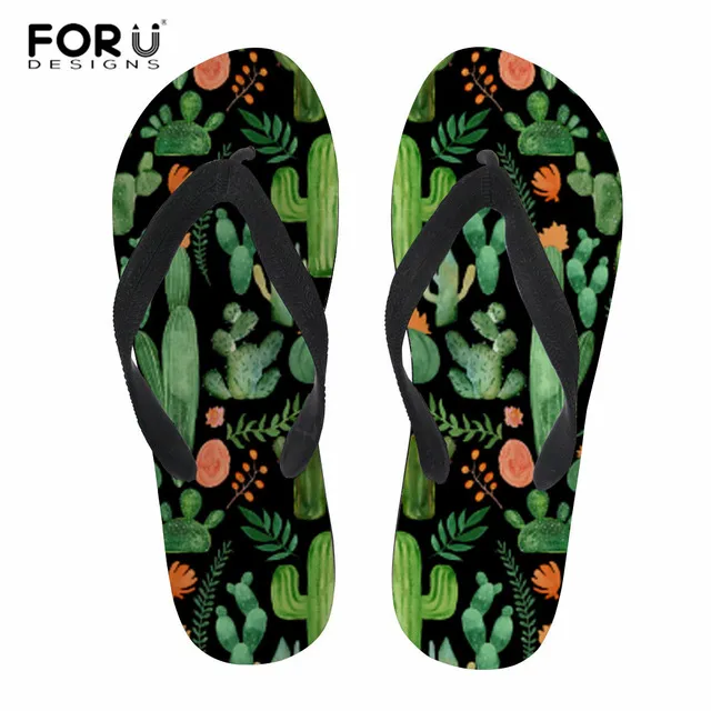 Womens Cactus Print Slippers, Soft Rubber Flip Flops, Ladies Bathroom ...