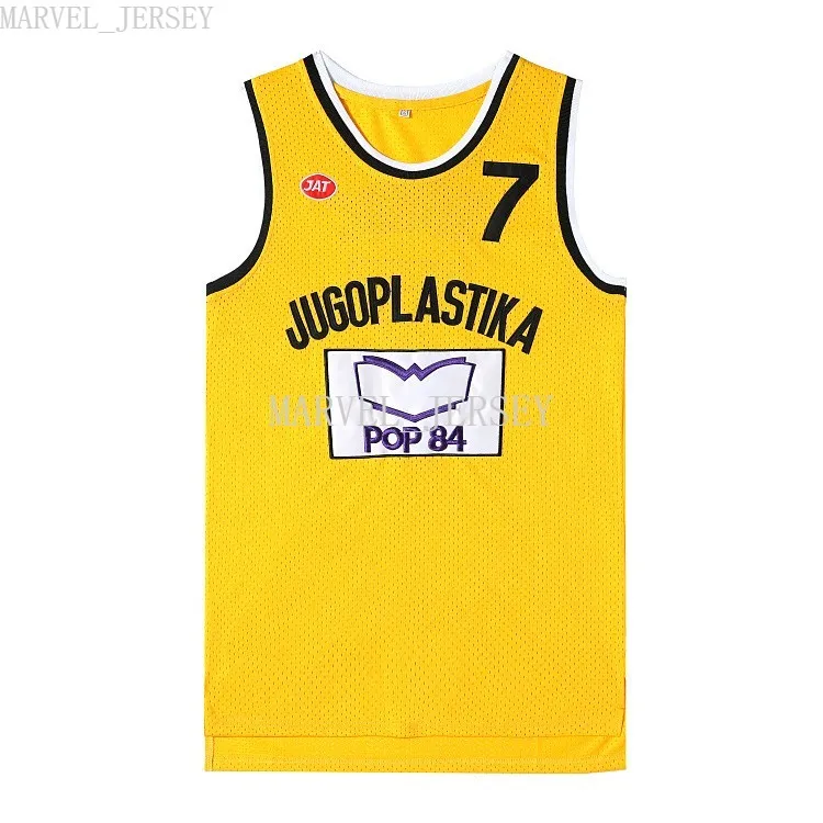 Custom Yellow No. 7 Jugoplastika Kukoc Embroidery Mesh Basketball ...