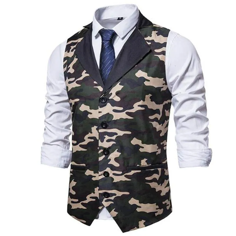 Men's Vintage Suit Vest: Slim Fit Camouflage Gilet, Wedding Waistcoat ...