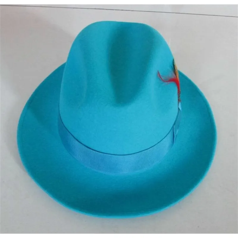 Mens Fashion Fedoras Wool Cap Male Lake Blue Jazz Wool Cap Classic ...