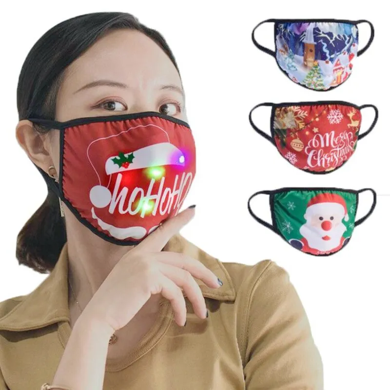 Festive LED Face Mask With Santa, Snowman, And Christmas Tree Prints ...