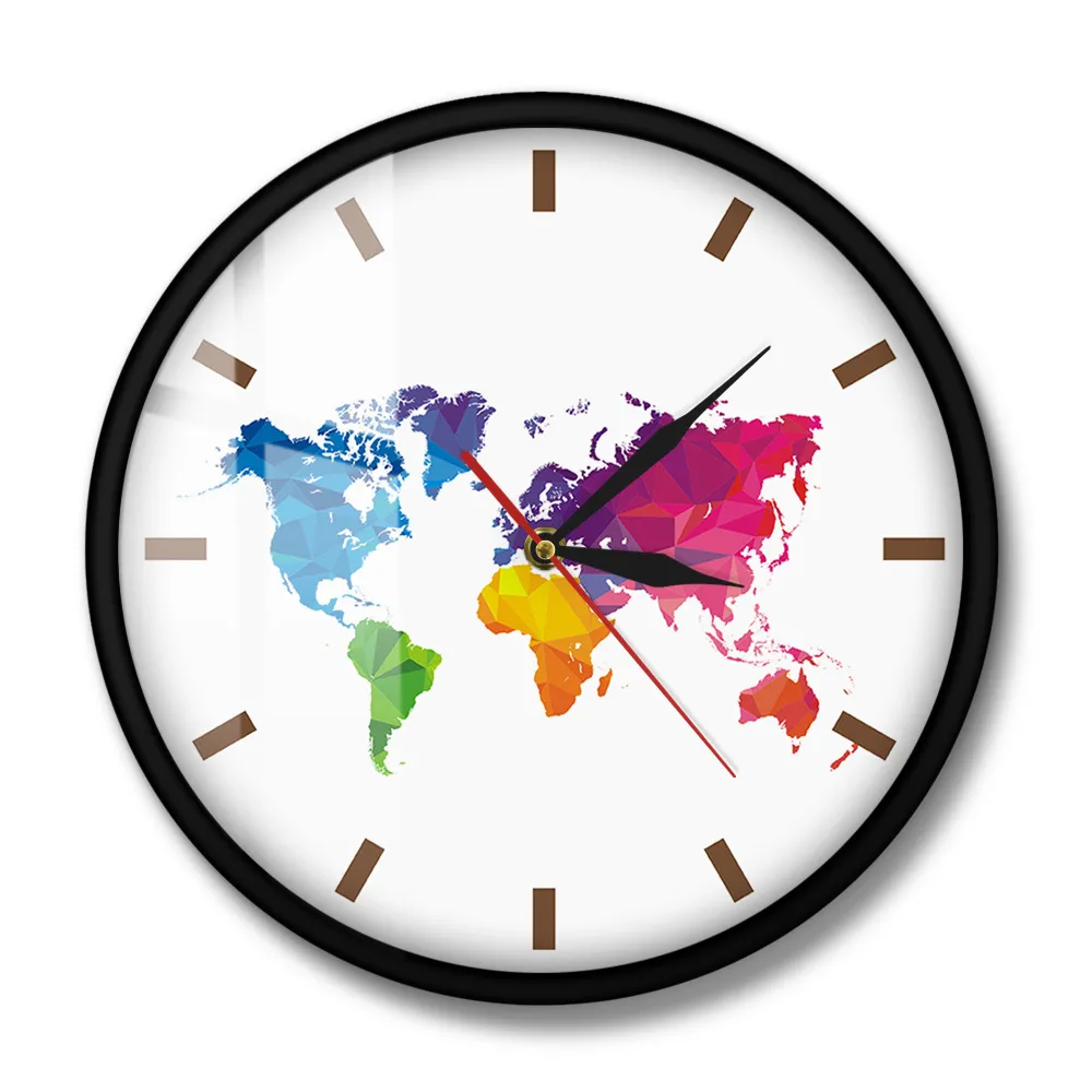 Colorful World Map World Wall Clock With Silent Movement Modern ...