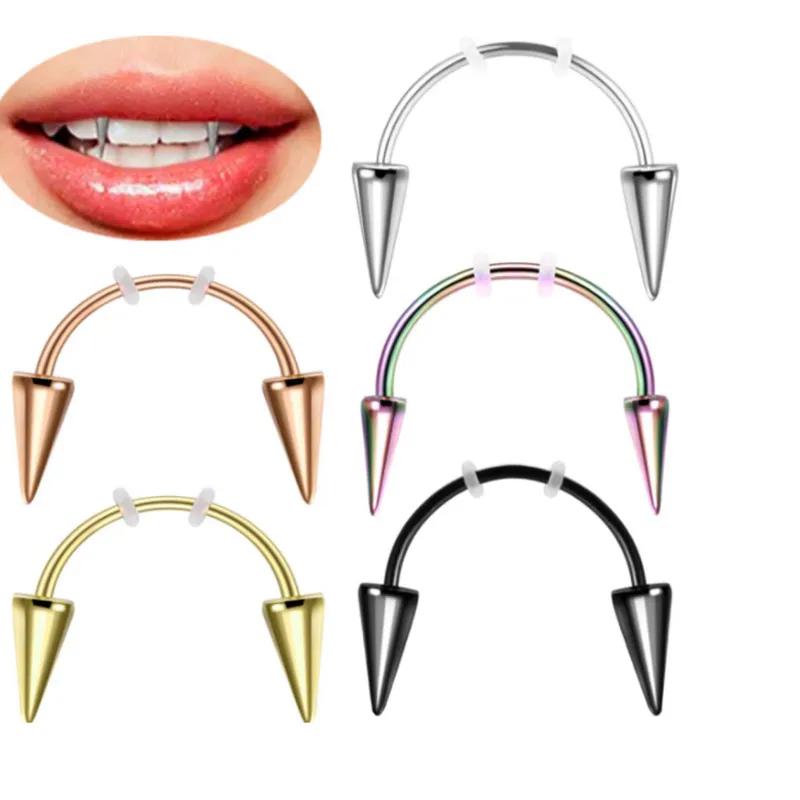 16G Smiley Lip Ring - Stainless Steel Vampire Teeth Lip Stud, Spike Lip ...