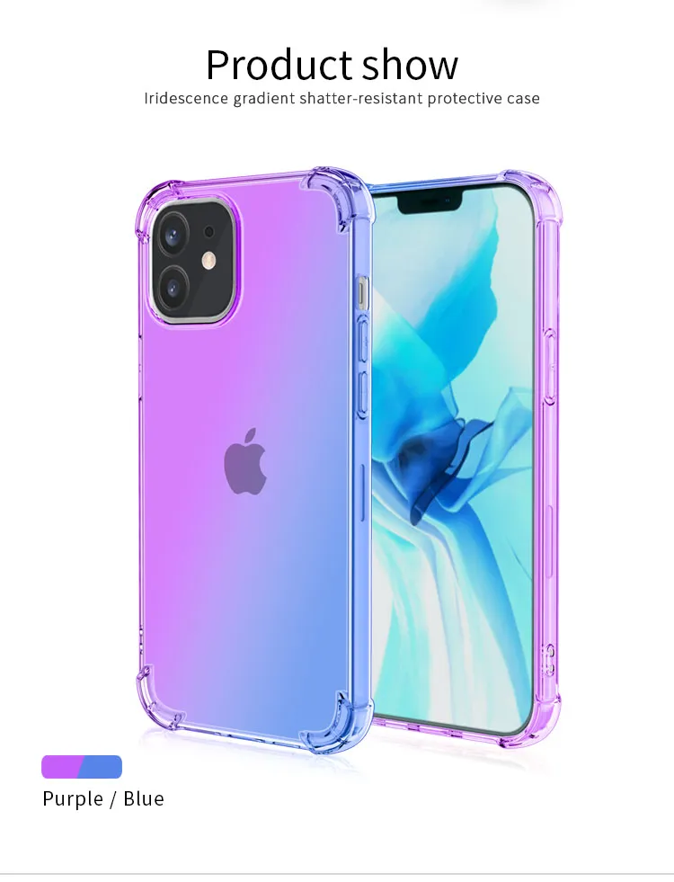 Gradient Dual Color Transparent TPU Shockproof Rainbow Phone Cover For ...