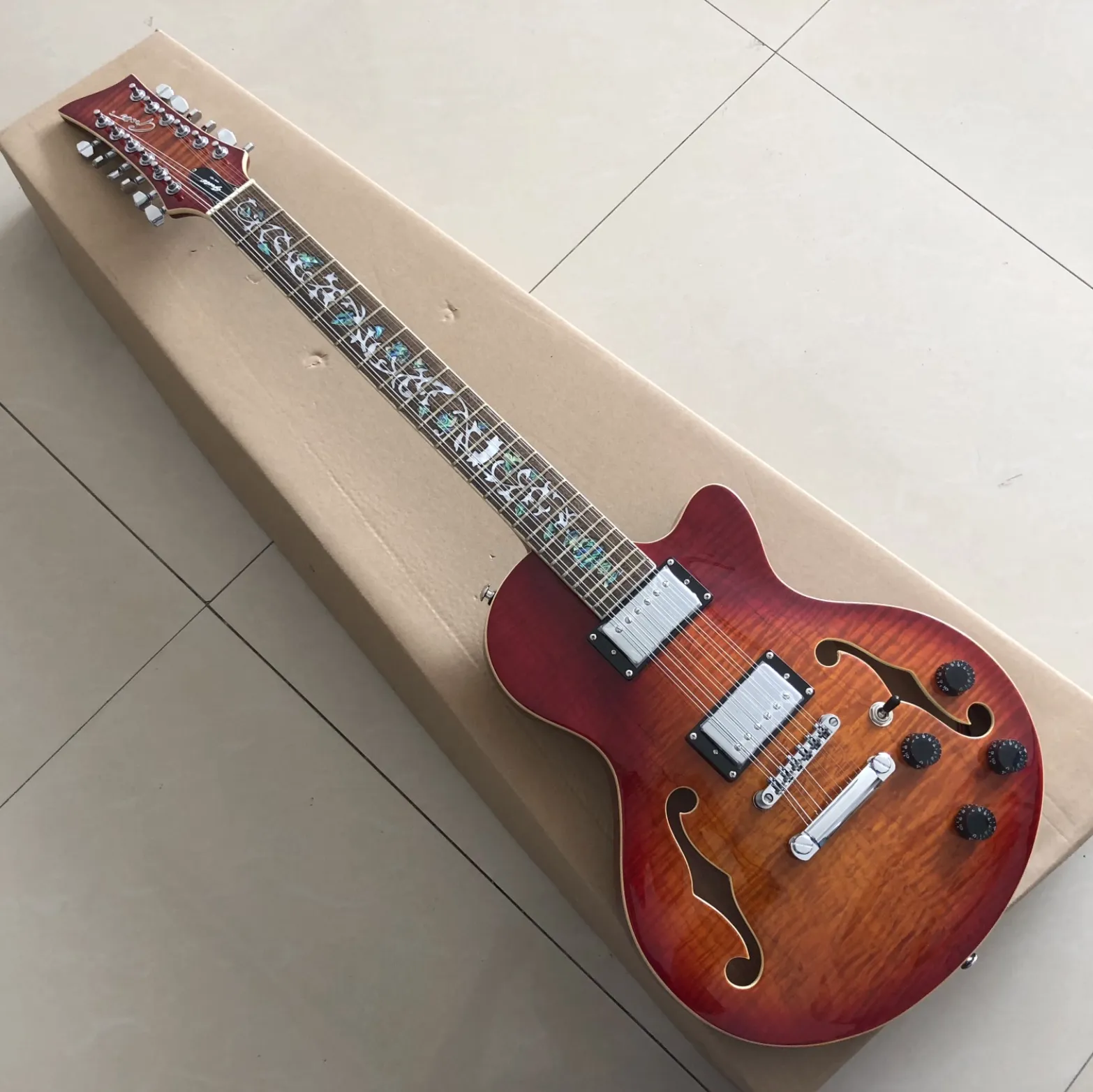 Custom 12 String Grand Jazz Electric Guitar Real Abalone Vine Inlays ...